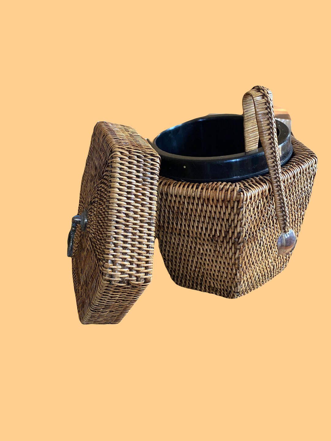 Vintage Wicker Ice Bucket With Matching Tongs, - Etsy