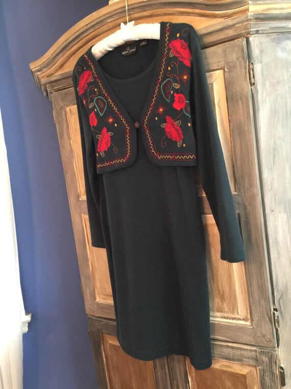 Carole Little Sweaterdress With Embroidered Vest Size… - Gem