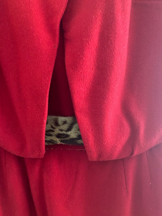 1950s Red Wool Dress with Faux Leopard Fur Accents si… - Gem