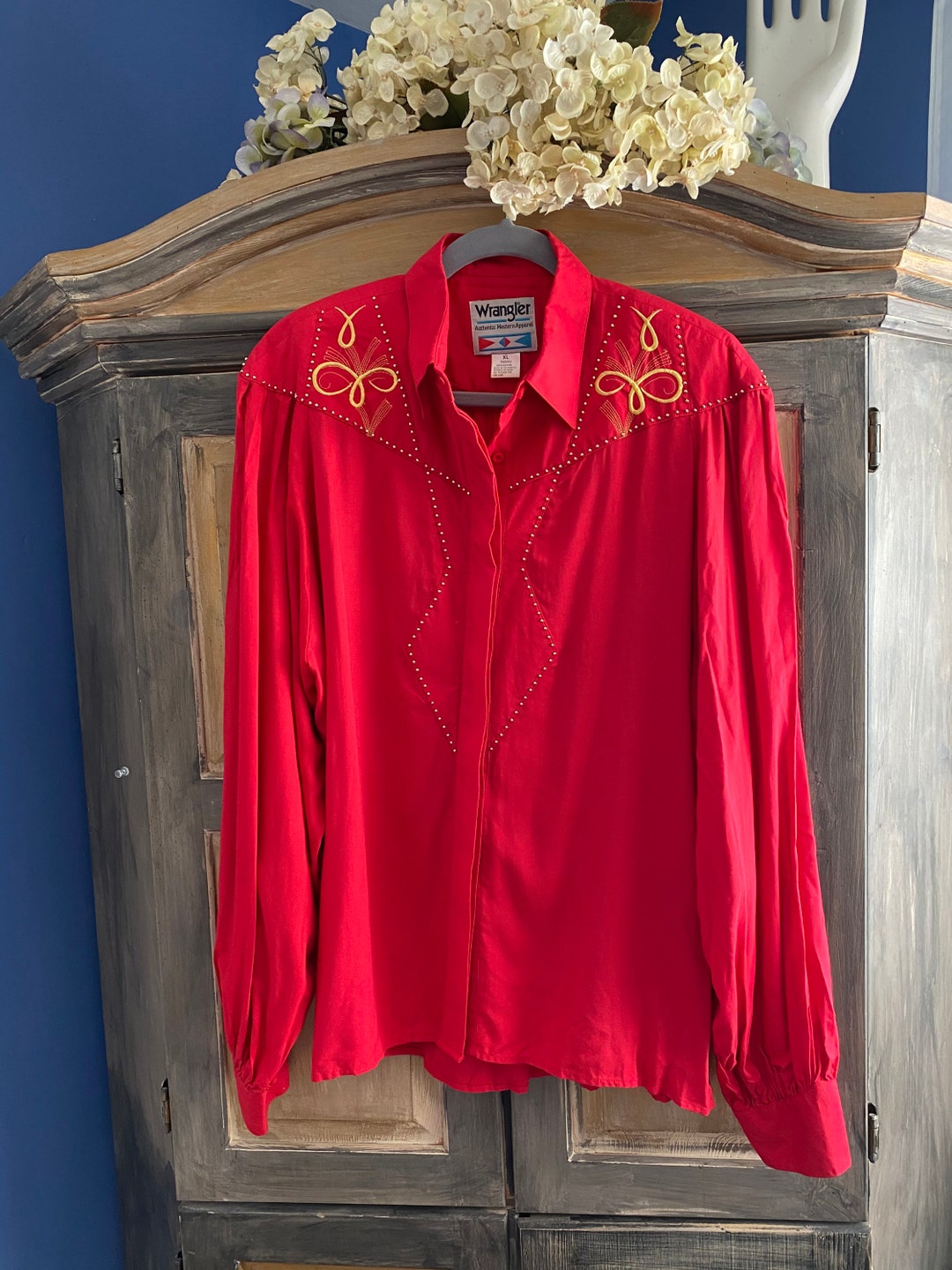 Authentic Wrangler 80s Rodeo Girl Western Shirt Size XL in Red W/studs ...