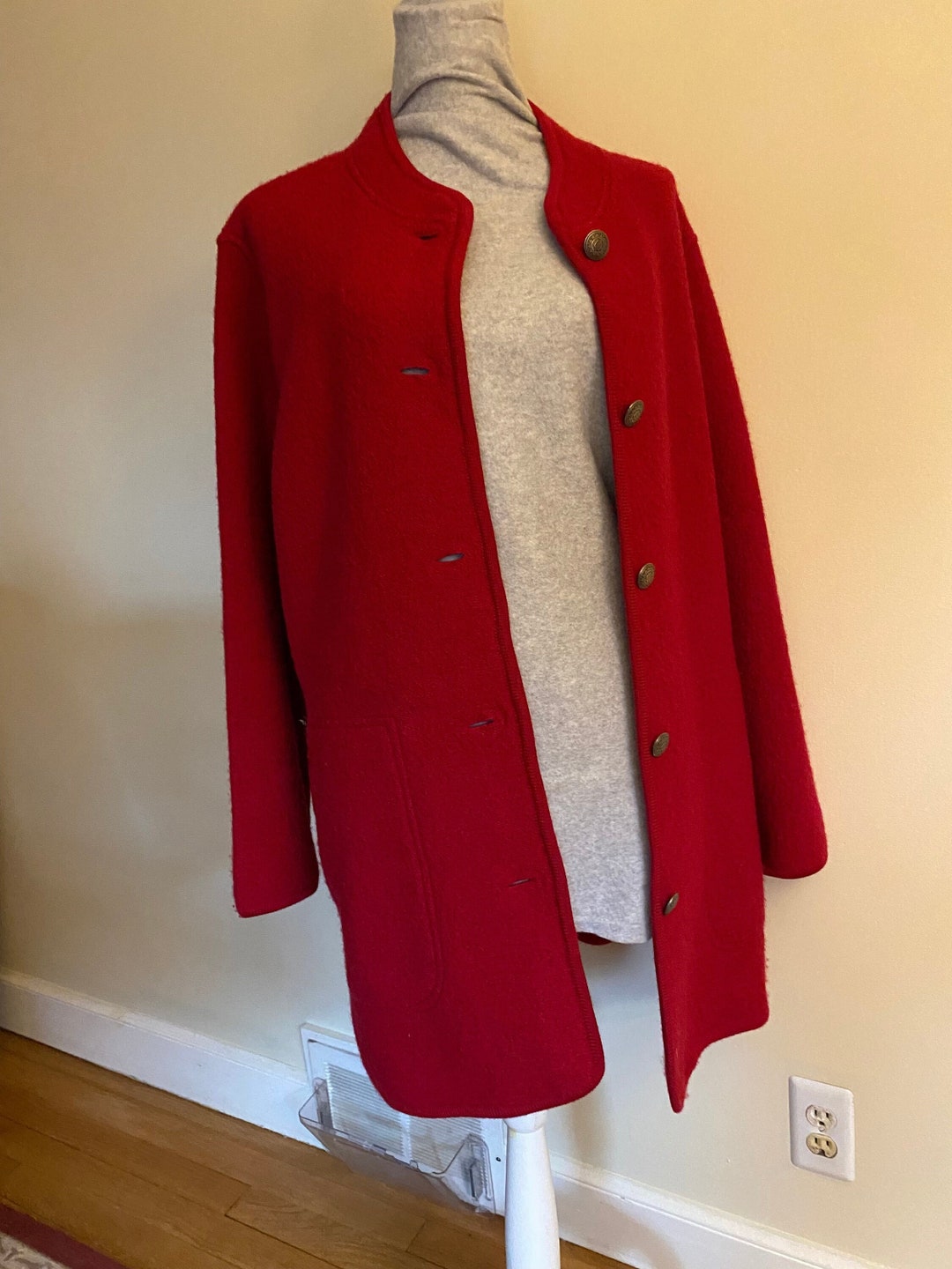 Vibrant Vintage Red Boiled Wool Coat Size XL - Etsy