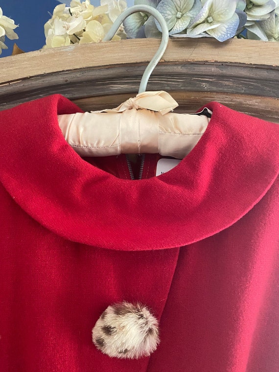 1950s Red Wool Dress with Faux Leopard Fur Accents si… - Gem