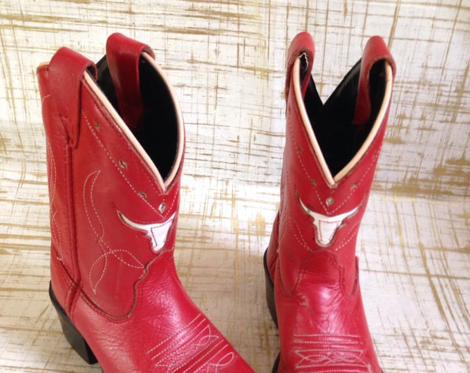 Red and White Leather Texas Longhorn Western Boots for A - Etsy