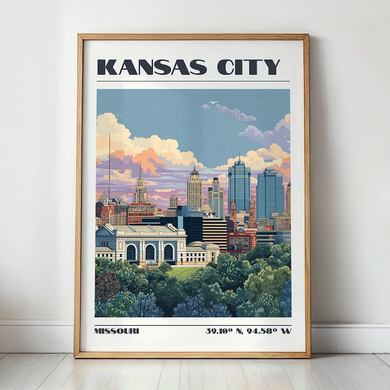 Kansas City Wall Art, Vintage Travel Poster, Missouri USA Print, Travel ...