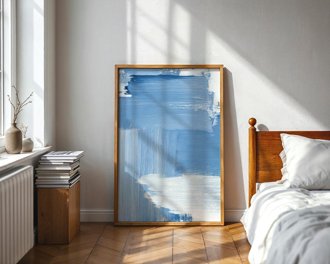 Light Blue Abstract Painted Wall Art - Contemporary Modern Painting Art ...