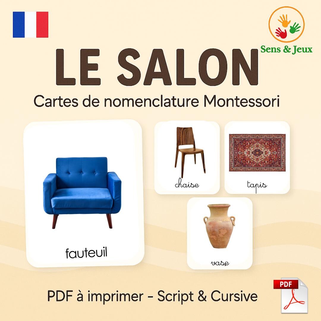 Cartes De Nomenclature Montessori – Imagier Salon - Cartes En 3 Parties ...