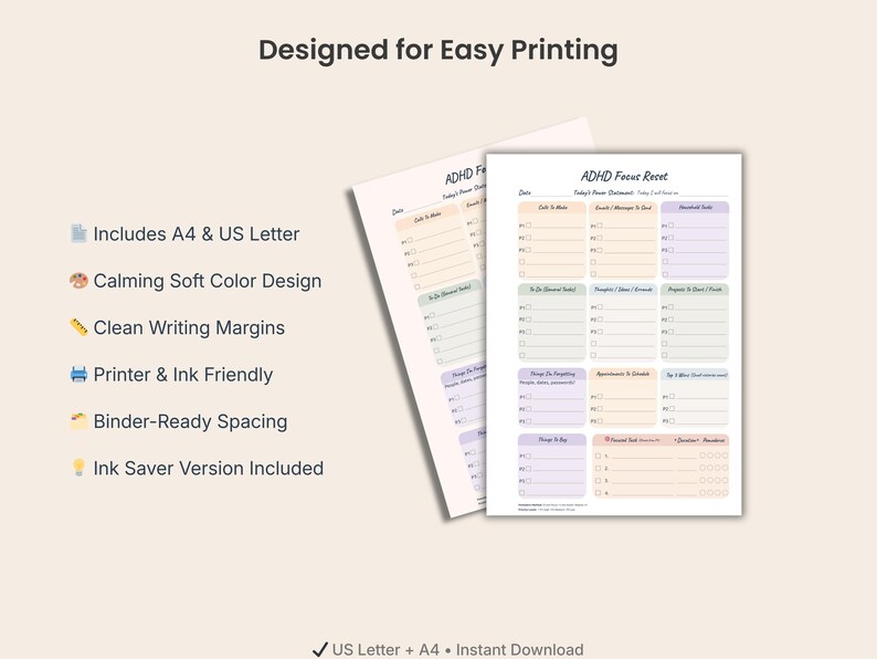 ADHD Brain Dump Planner Printable, Daily Focus Reset Worksheet, ADHD ...