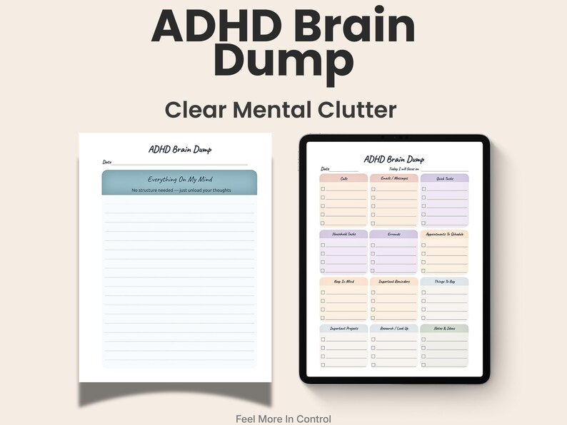 ADHD Brain Dump Planner Printable, Focus Reset Worksheet PDF, Minimal ...