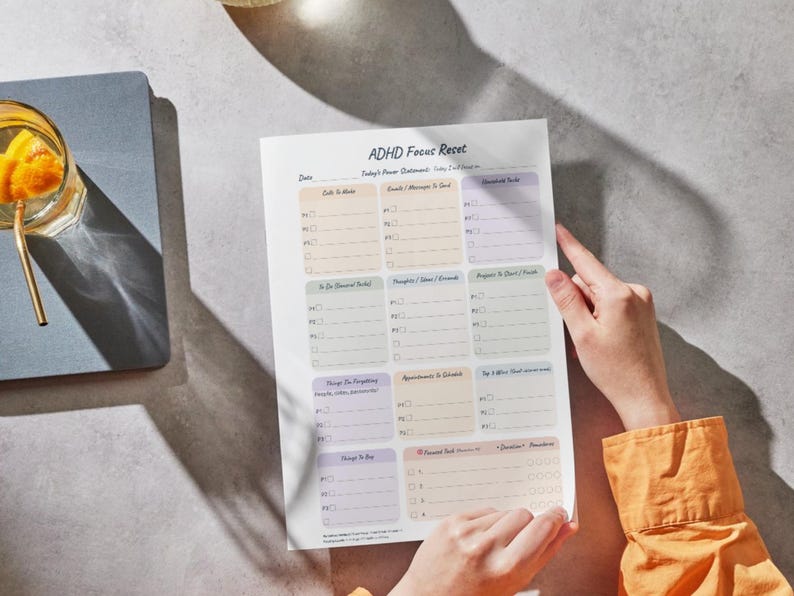 ADHD Brain Dump Planner Printable – Daily Focus Reset Worksheet ...