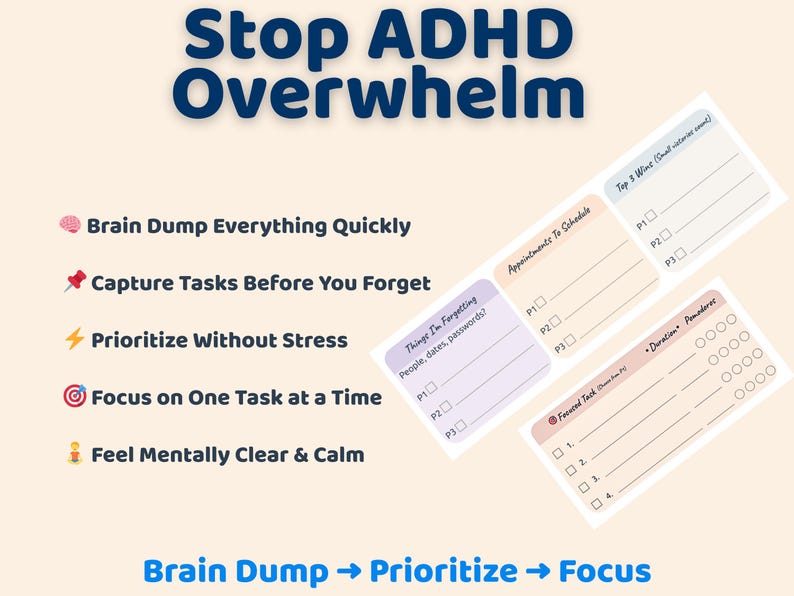 ADHD Brain Dump Planner Printable – Daily Focus Reset Worksheet ...