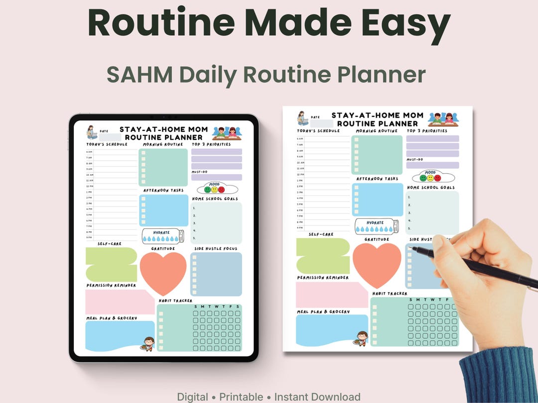 SAHM Daily Routine Planner, Homeschool Schedule & Chore Planner, Side ...