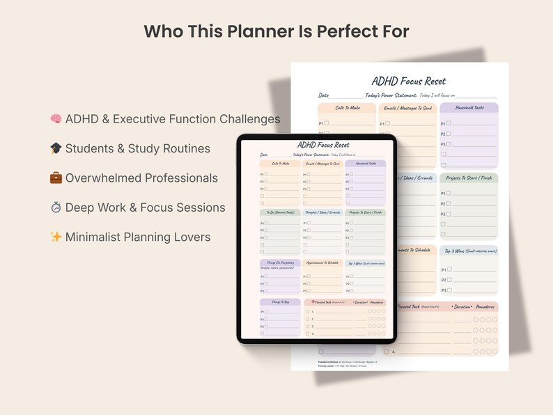 ADHD Brain Dump Planner Printable, Daily Focus Reset Worksheet, ADHD ...