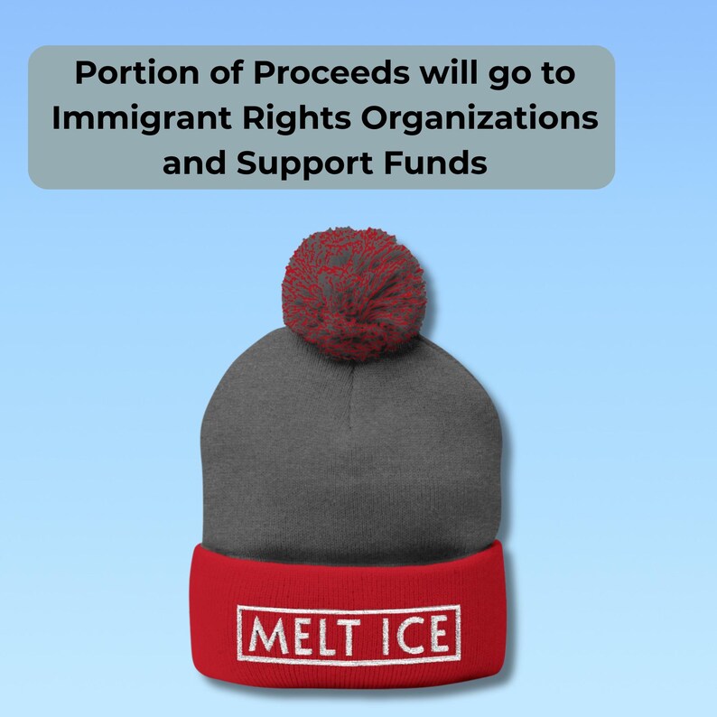 Melt ICE Protest Hat Anti Trump Embroidered Pom Pom Beanie Support ...