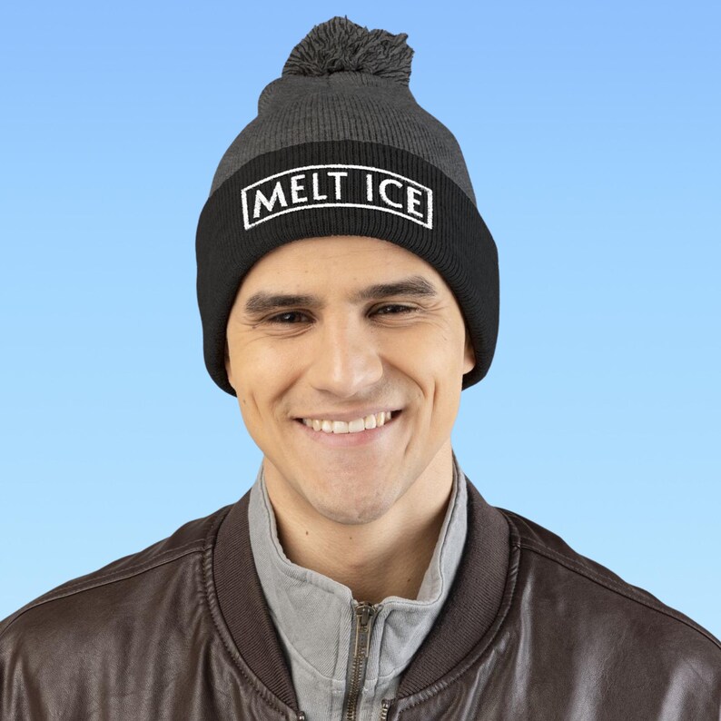 Melt ICE Protest Hat Anti Trump Embroidered Pom Pom Beanie Support ...