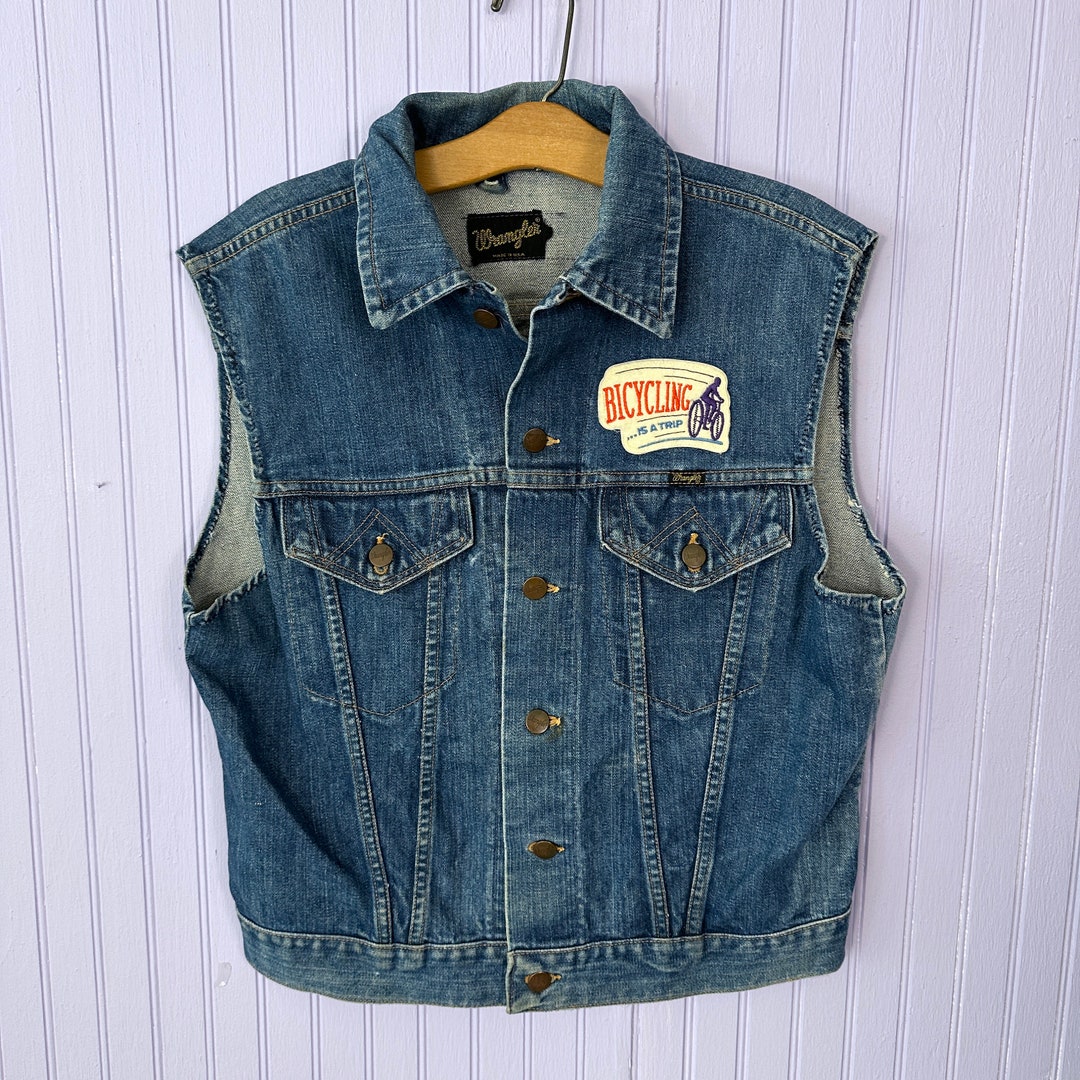 Triumph Motorcycles Denim Vest With Bicycle Patch Wrangler - Etsy