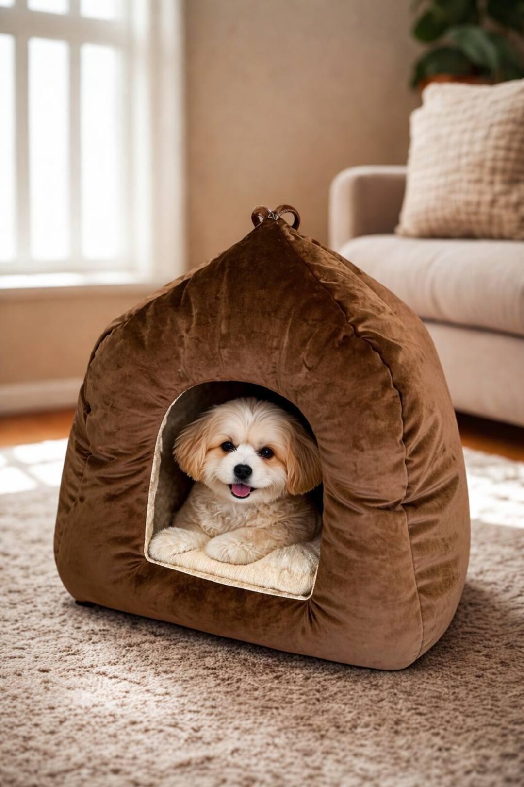 Warm Holiday Pet Cave, Cozy Plush Dog House,winter Pet Den,indoor ...