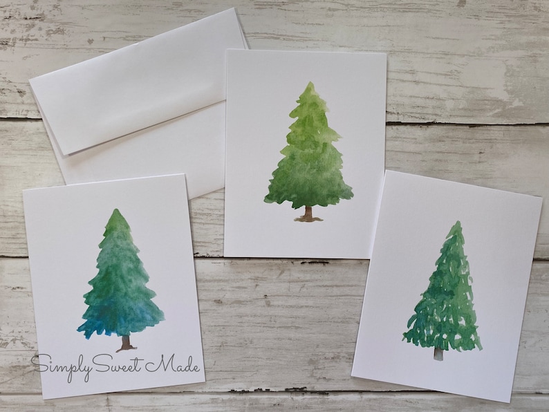 Pine Tree Cards 8 Blank Tree Cards Watercolor Pine Trees - Etsy