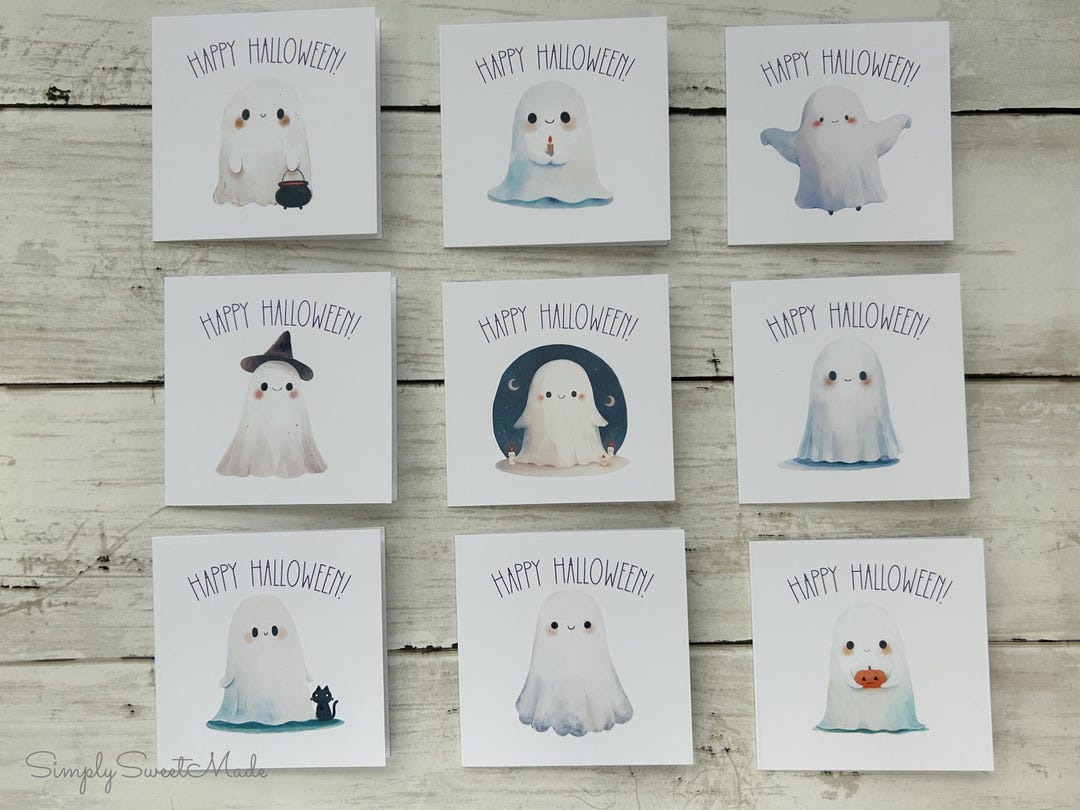 Halloween Ghost Mini Notecards - Handmade Watercolor Blank Cards, Set ...