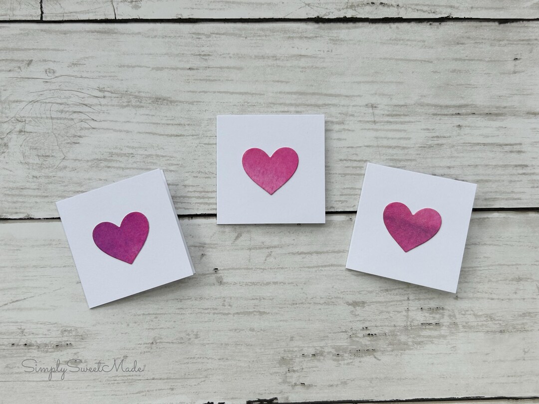 Tiny Heart Cards - 2x2 Hearts Tiny Cards - Watercolor Pink Hearts Mini ...