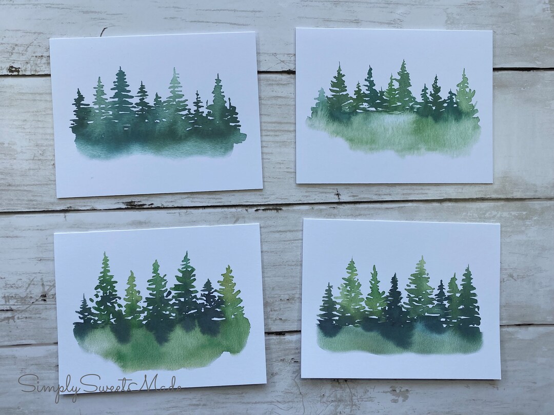 Watercolor Forest Cards - 8 Blank Forest Cards - Watercolor Landscape ...