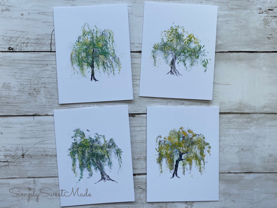 Green Willow Tree Cards - 8 Willow Tree Notecards - Willow Trees Blank ...