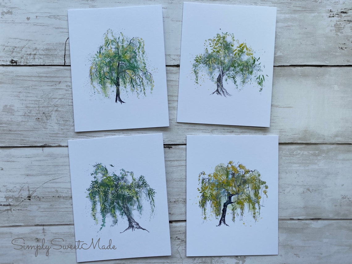 Green Willow Tree Cards 8 Willow Tree Notecards Willow | Etsy