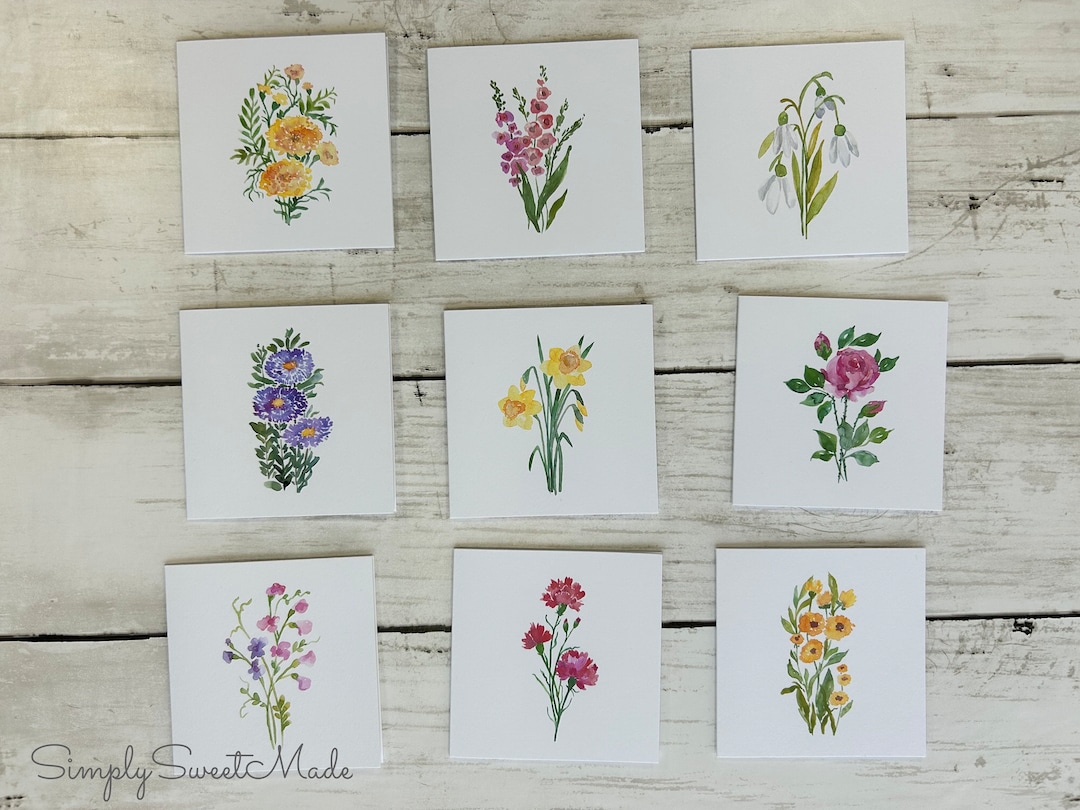 Mini Cards 18 Florals Mini Blank Note Cards Watercolor Flowers Mini ...