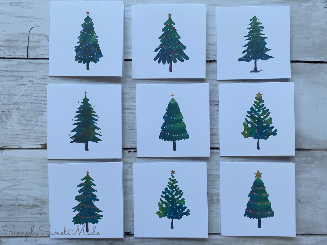 Mini Cards - 18 Christmas Tree Mini Blank Note Cards - Pine Tree Mini ...
