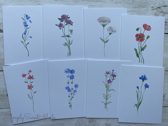 Wildflower Cards 8 Blank Wildflower Cards Watercolor - Etsy