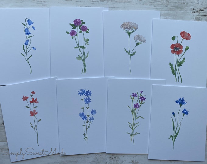 Wildflower Cards 8 Blank Wildflower Cards Watercolor - Etsy