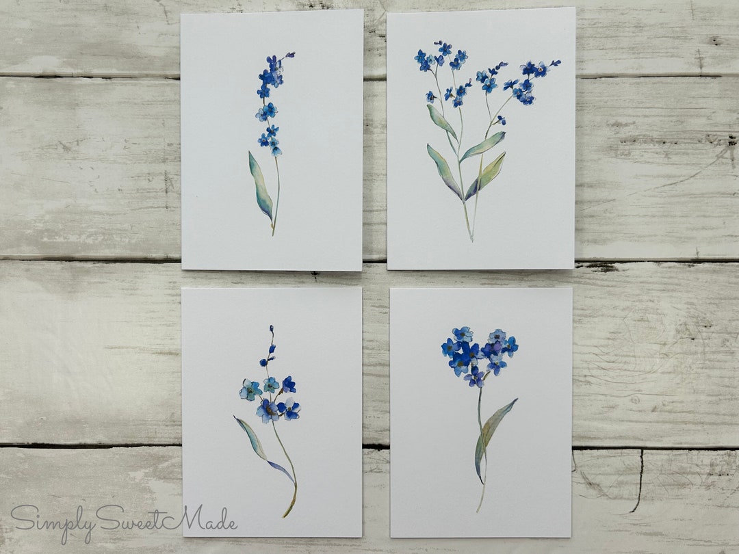 Forget Me Not Blank Cards - 8 Blank Flower Cards - Floral Blank Cards ...