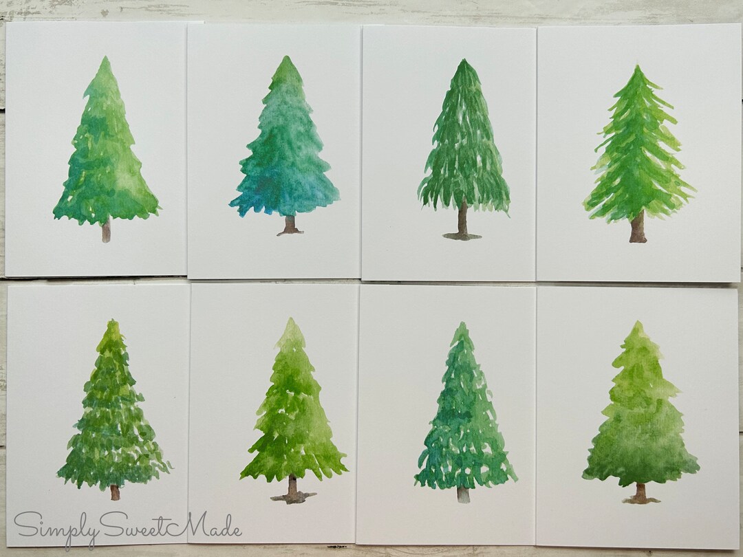 Watercolor Pine Tree Cards - Blank Greeting Card Set - Handmade - Etsy