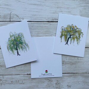 Green Willow Tree Cards - 8 Willow Tree Notecards - Willow Trees Blank ...