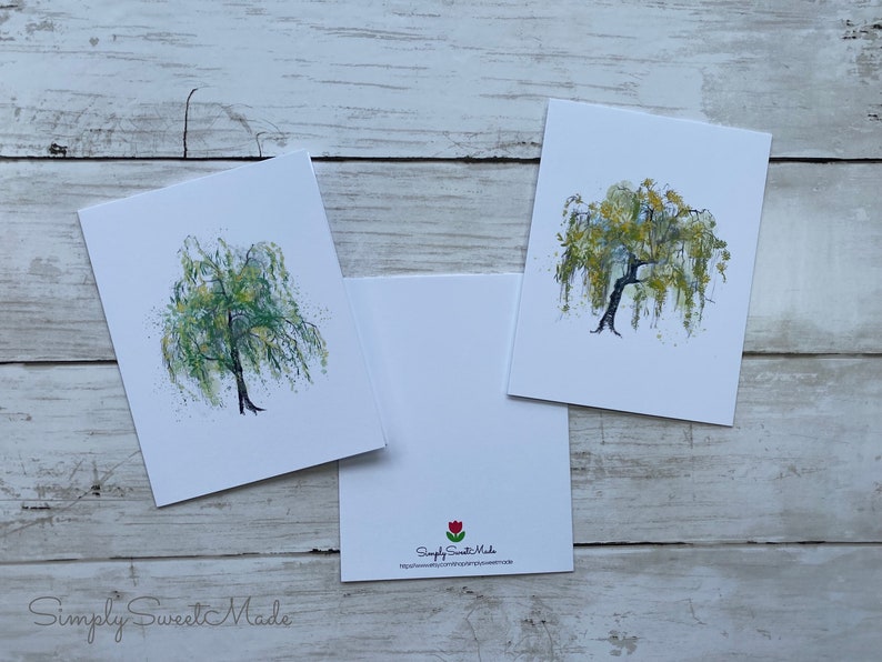 Green Willow Tree Cards 8 Willow Tree Notecards Willow - Etsy