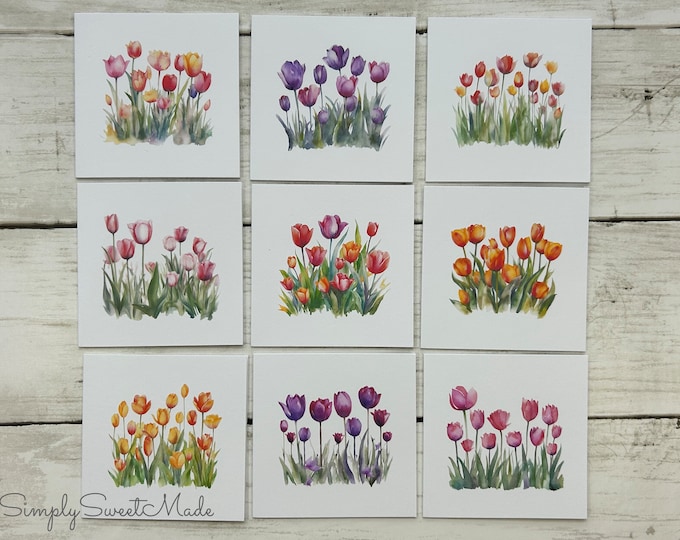 Mini Cards 18 Tulips Mini Blank Note Cards Spring Tulips Mini Cards 3x3 ...