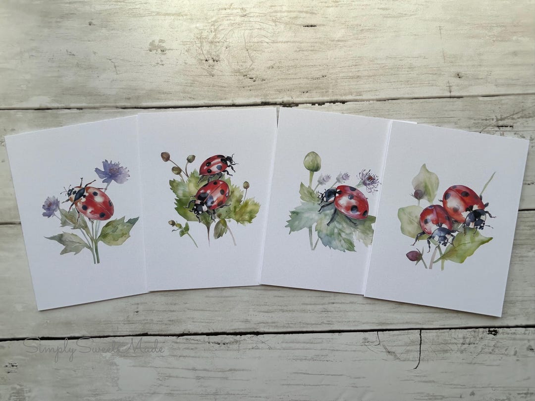 Ladybug Notecards - Set With 8 Blank Watercolor Ladybug Greeting Cards ...