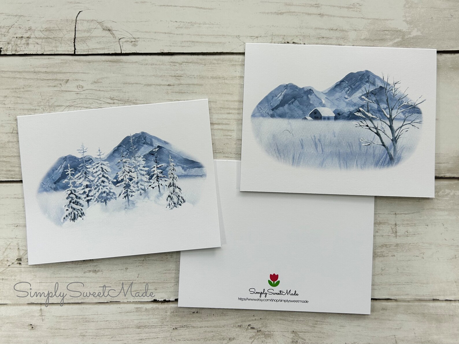 Watercolor Winter Landscape Cards - Set of 8 Blank Notecards - Etsy