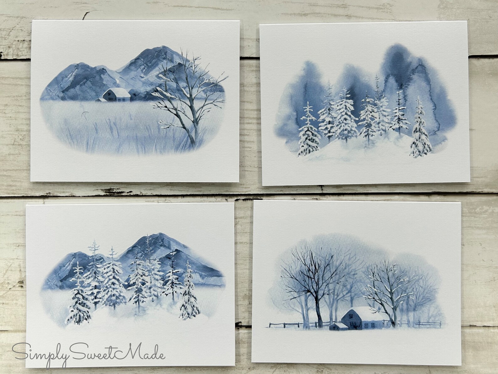 Watercolor Winter Landscape Cards - Set of 8 Blank Notecards - Etsy