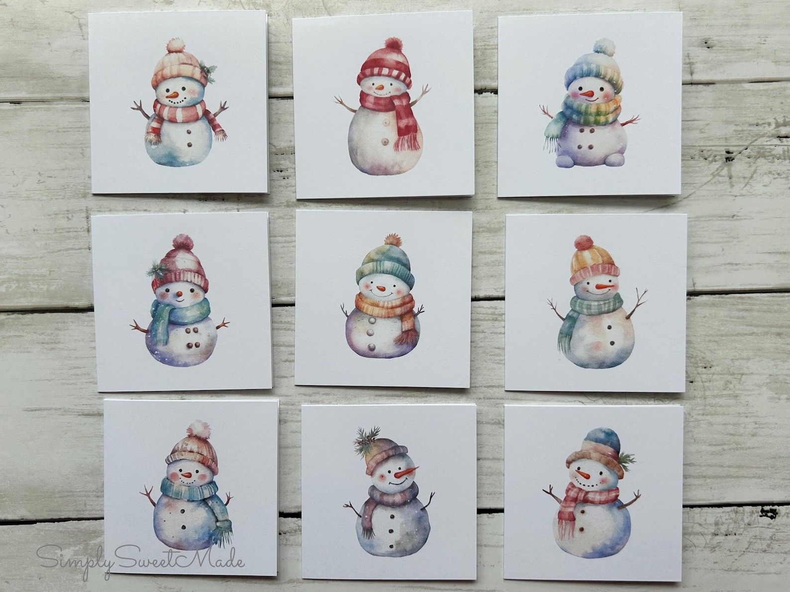 Mini Cards - 18 Cute Snowman Mini Blank Note Cards - Snowman Mini Cards ...