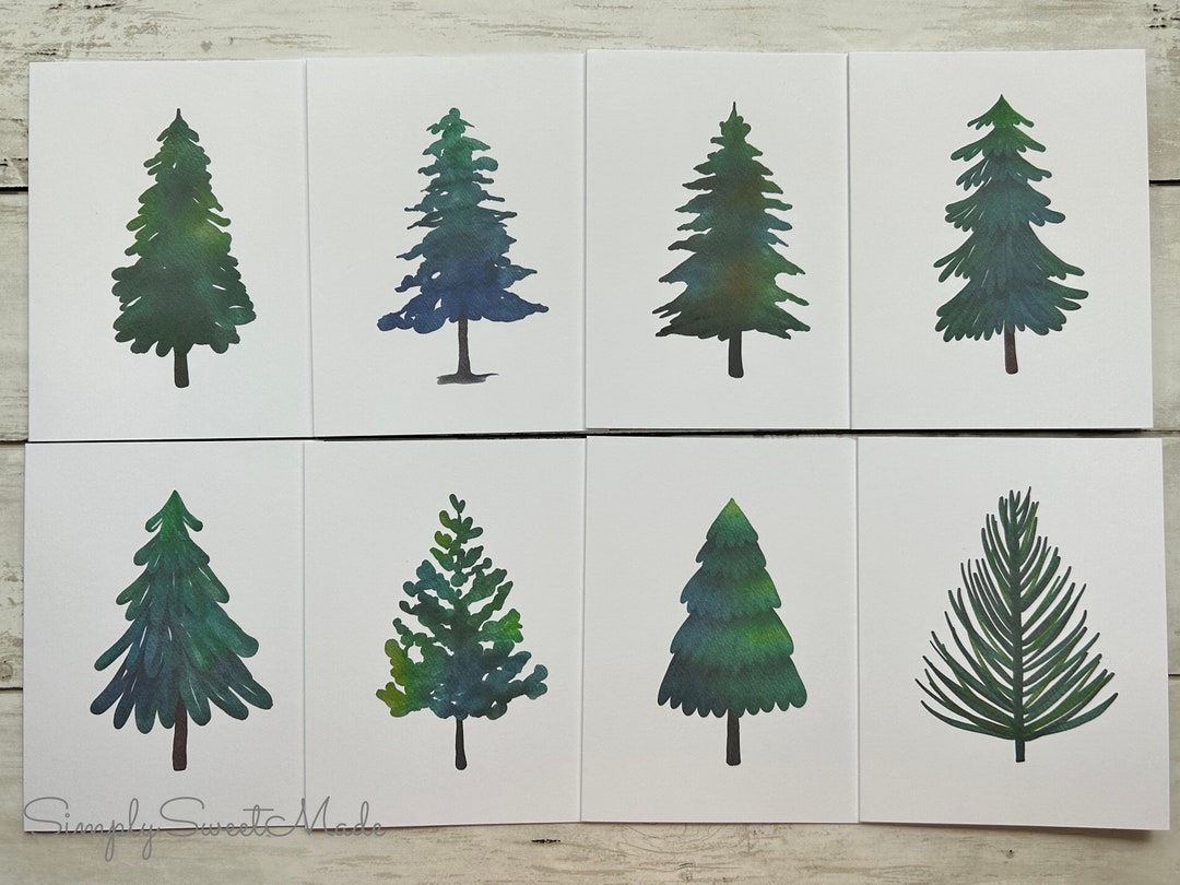 Pine Tree Cards - 8 Blank Tree Cards - Watercolor Pine Trees Cards ...