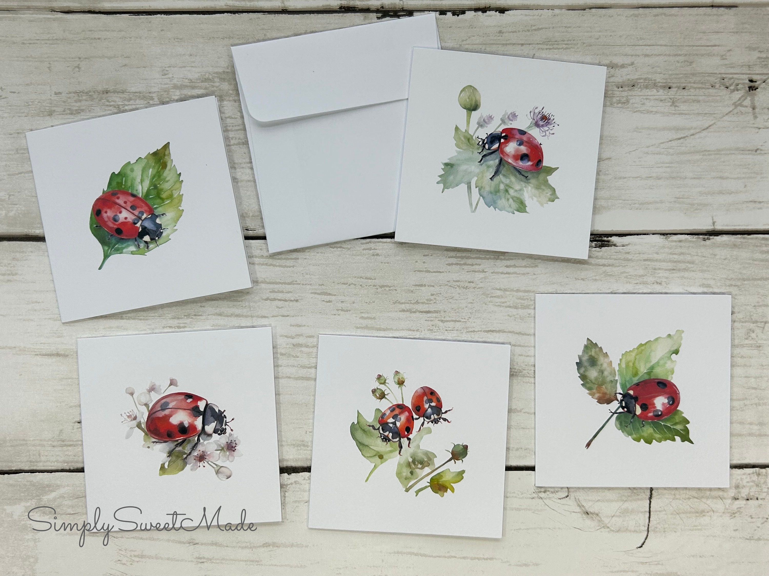 Ladybug Mini Note Cards: Watercolor Blank Cards, 3x3 (set of 18) - Etsy