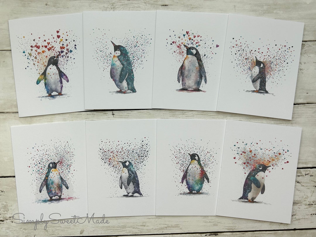 Penguin Cards - 8 Adorable Penguins Cards - Penguins Blank Notecards ...