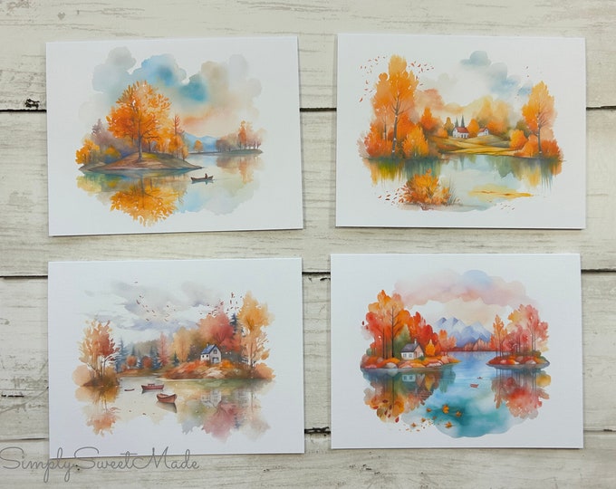 Fall Landscape Cards - 8 Assorted Fall Scenery Cards - Watercolor Fall ...