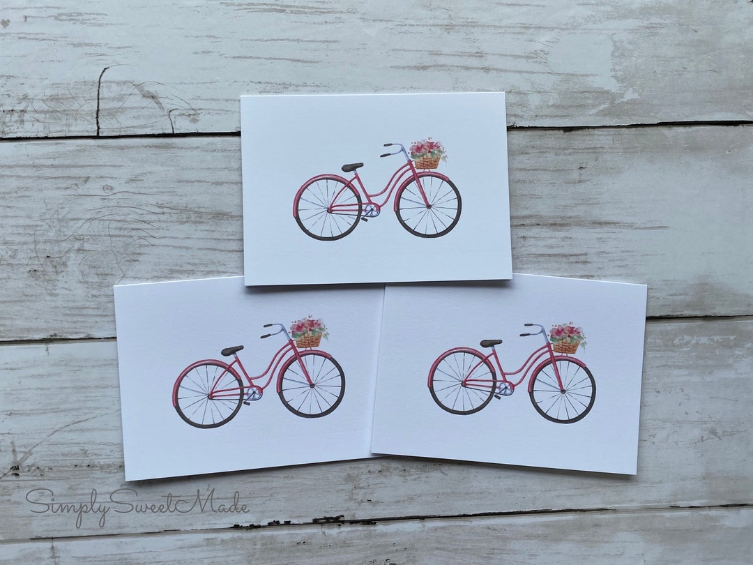 Bicycle Cards - 8 Bike Note Cards - Watercolor Bicycle Blank Cards ...