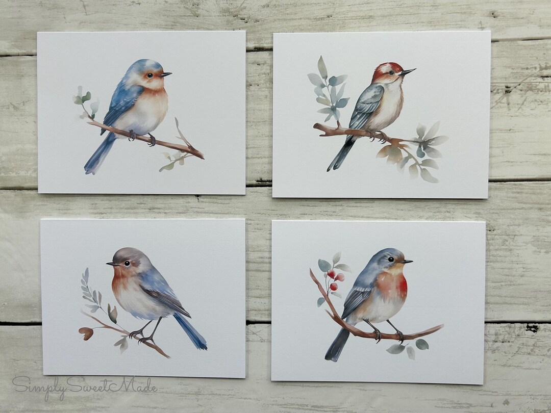 Birds Cards - 8 Watercolor Birds Notecards - Watercolor Birds Blank ...