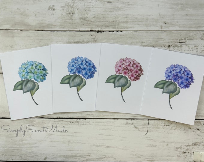 Hydrangea Cards - 8 Blank Hydrangea Cards - Watercolor Hydrangea Cards ...