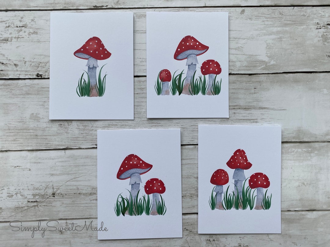 Mushroom Cards - 8 Assorted Mushroom Designs Cards - Blank Greeting ...