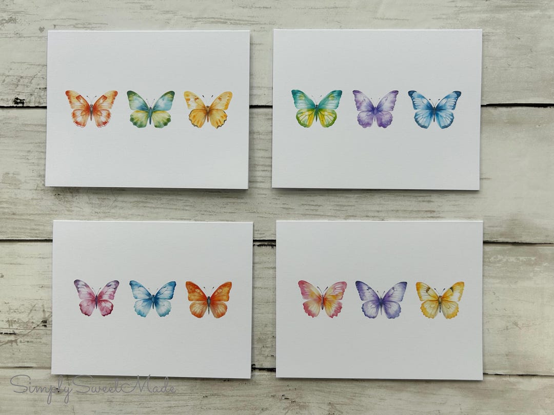 Watercolor Butterfly Blank Cards - Set of 8 Handmade Notecards - Etsy