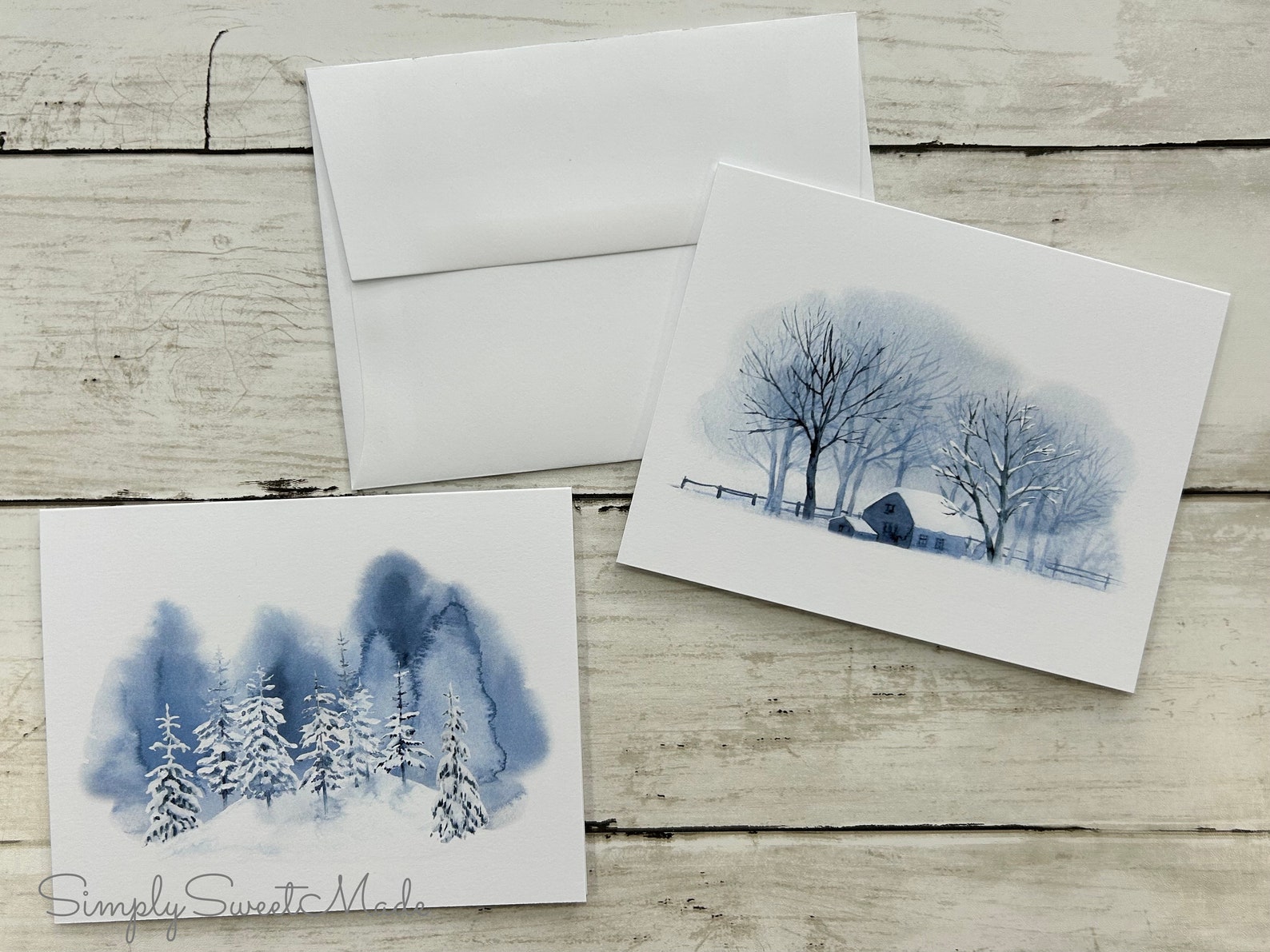 Watercolor Winter Landscape Cards - Set of 8 Blank Notecards - Etsy