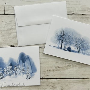 Watercolor Winter Landscape Cards - Set of 8 Blank Notecards - Etsy